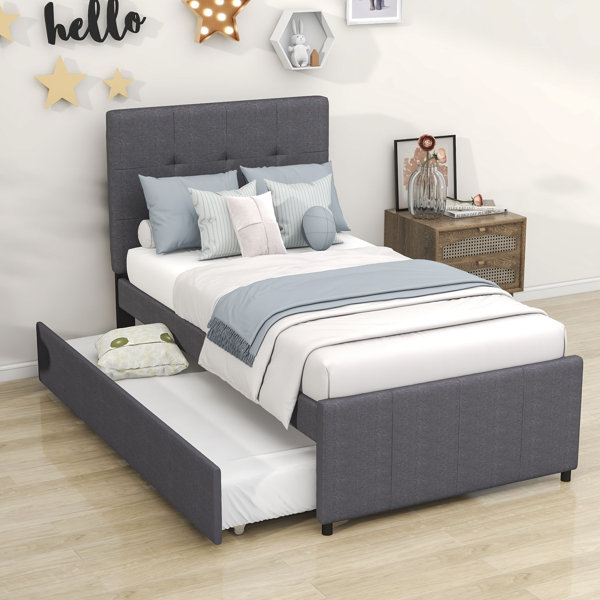 Latitude Run® Twin Size Linen Upholstered Platform Bed With Headboard